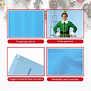 Funny Christmas Door Cover, No Cotton Headed Ninny Muggins Allowed Porch Sign for Outdoor Decorations, Buddy The Elf Photo Booth Background Banner, Elf Party Decor Supplies, 70.8x35 Inch