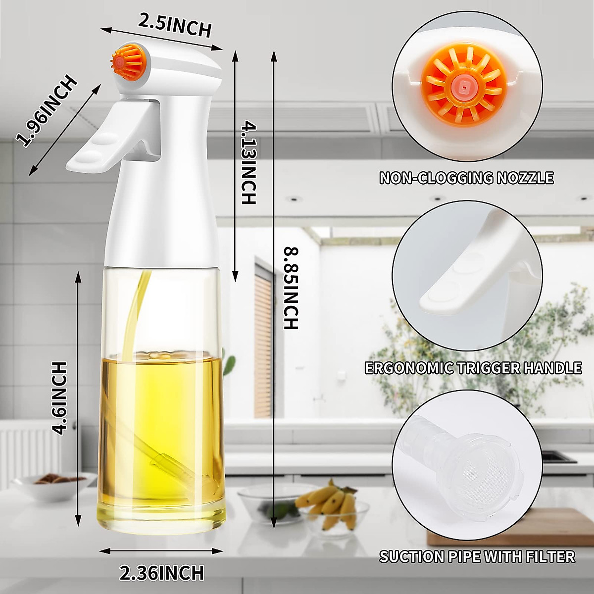 HXJV Olive Oil Sprayer for Cooking, 2 Pack Glass Oil Spray Bottles Set, Cooking Olive Oil Dispenser, Oil Mister Spray Bottle, Kitchen Gadgets Accessories Utensils for Air Fryer, Baking, Salad, 200ml