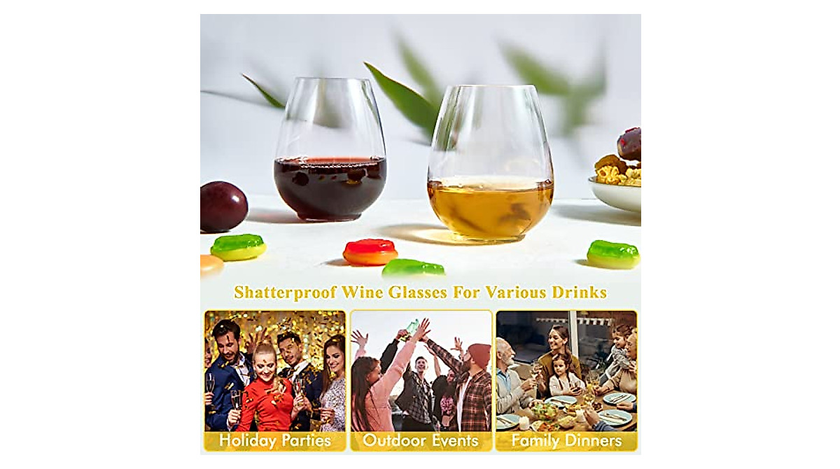 FOCUSLINE 48 Pack Stemless Plastic Wine Glasses