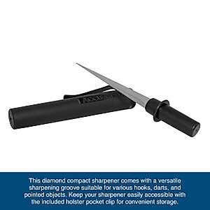 AccuSharp Diamond Compact Tapered Rod Sharpener, Portable Knife & Tool Sharpener for Serrated Blades, Fillet Knives & Fish Hooks, Knife Honing Steel Rod