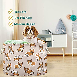 visesunny Storage Basket Corgi Dog Cartoon Animal Nursery Hamper Canvas Fabric Toy Storage Organizer Bin Waterproof Storage Box Laundry Basket for Kid Rooms,Playroom,Shelves,Toy Basket,Gift Basket