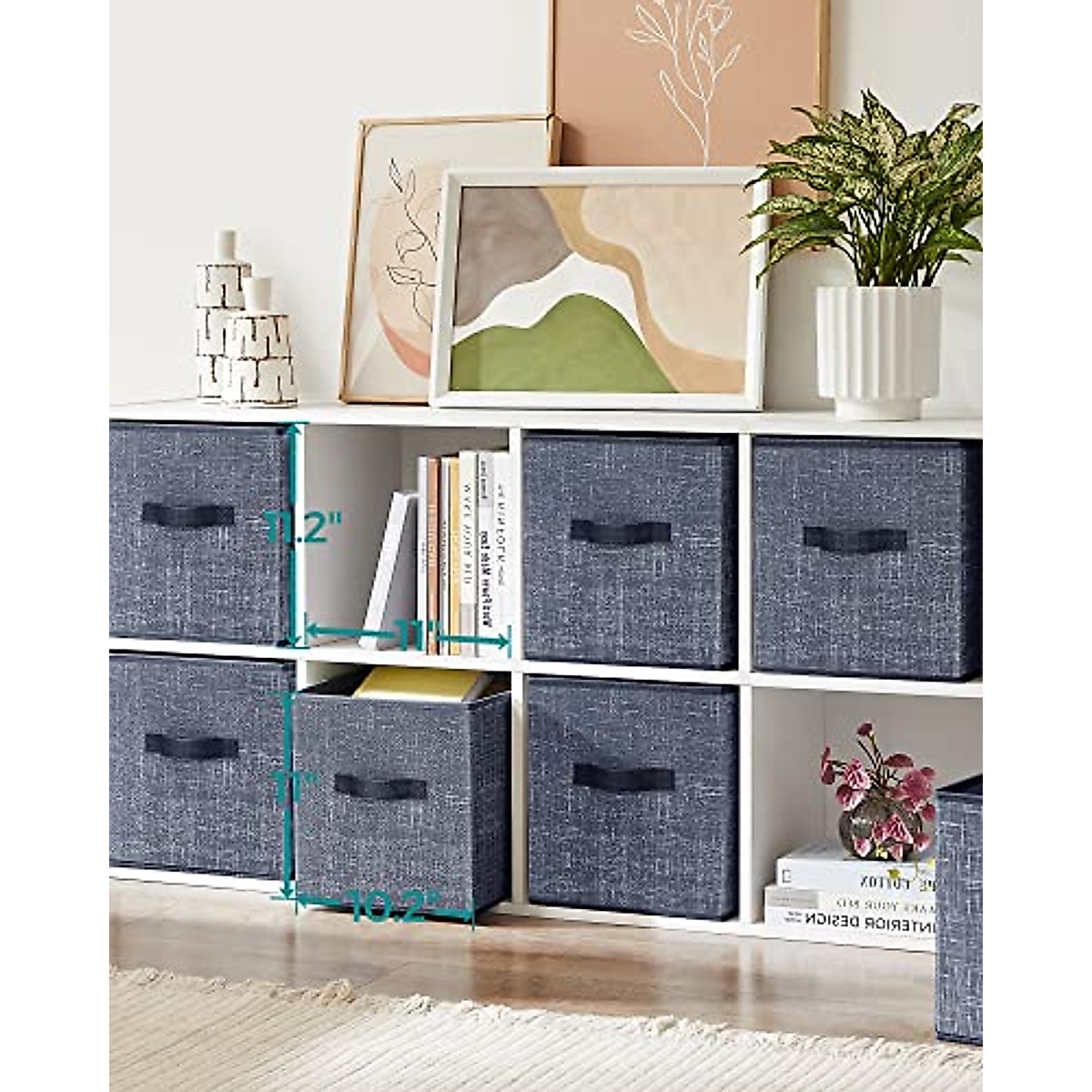 SONGMICS Storage Cubes, 11-Inch Non-Woven Fabric Bins with Double Handles, Set of 6, Closet Organizers for Shelves, Foldable, for Clothes, Misty Blue UROB026I01