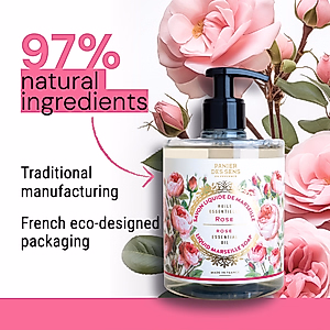 Panier des Sens - Liquid Hand Soap - Rose Hand Wash - French Marseille Moisturizing Hand Soap with Coconut Oil - Refillable Kitchen & Bathroom Hand Soap - 97% Natural Ingredients -16.9 Fl.oz