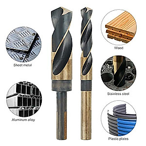 COMOWARE 1 inch Reduced Shank Drill Bit- 1/2 inch Shank, HSS Silver and Deming, Black & Gold