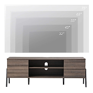 WAMPAT Mid-Century Modern TV Stand for 65 inch TV, Wood Entertainment Center Retro TV Console with 4 Storage Cabinet for Living Room Bedroom, 60'' Espresso