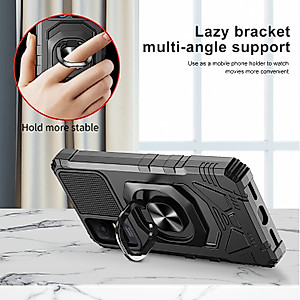 Compatible for TCL ION X Case/TCL ION V Case with Tempered Glass Screen Protector [Military Grade] Ring Car Mount Kickstand Shockproof Hard Phone Case - Black