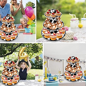 Cow Print Cardboard Cupcake Stand,3 Tier Farm Animal Cow Print Round Cupcake Holder Farm Cow Themed Party Decorations for Birthday Party Decorations Cow Party Supplies