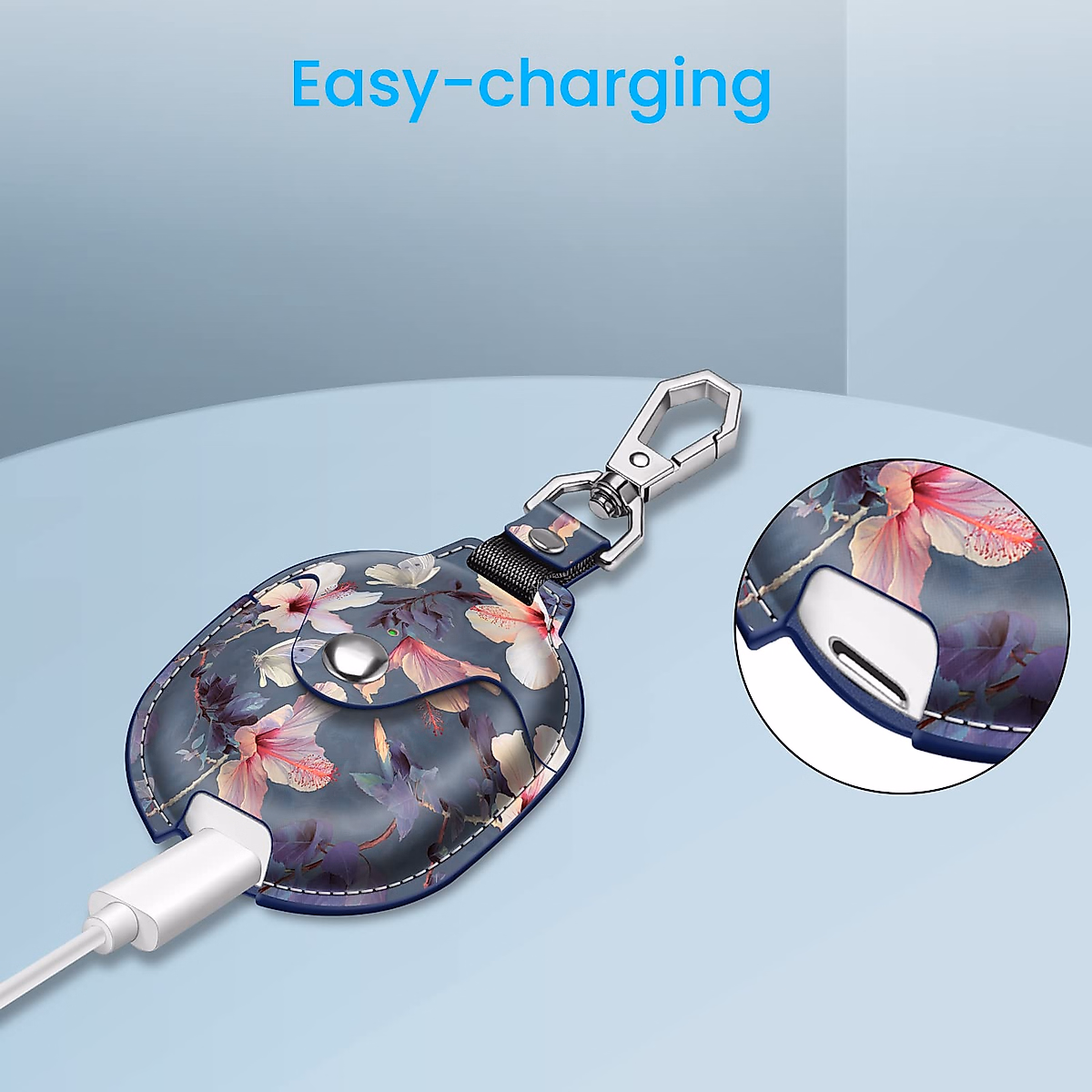 Fintie Protective Case for Google Pixel Buds Pro 2 (2024) / Google Pixel Buds Pro (2022), Premium PU Leather Slim Fit Metal Snap Closure Portable Cover Skin with Keychain, Blooming Hibiscus