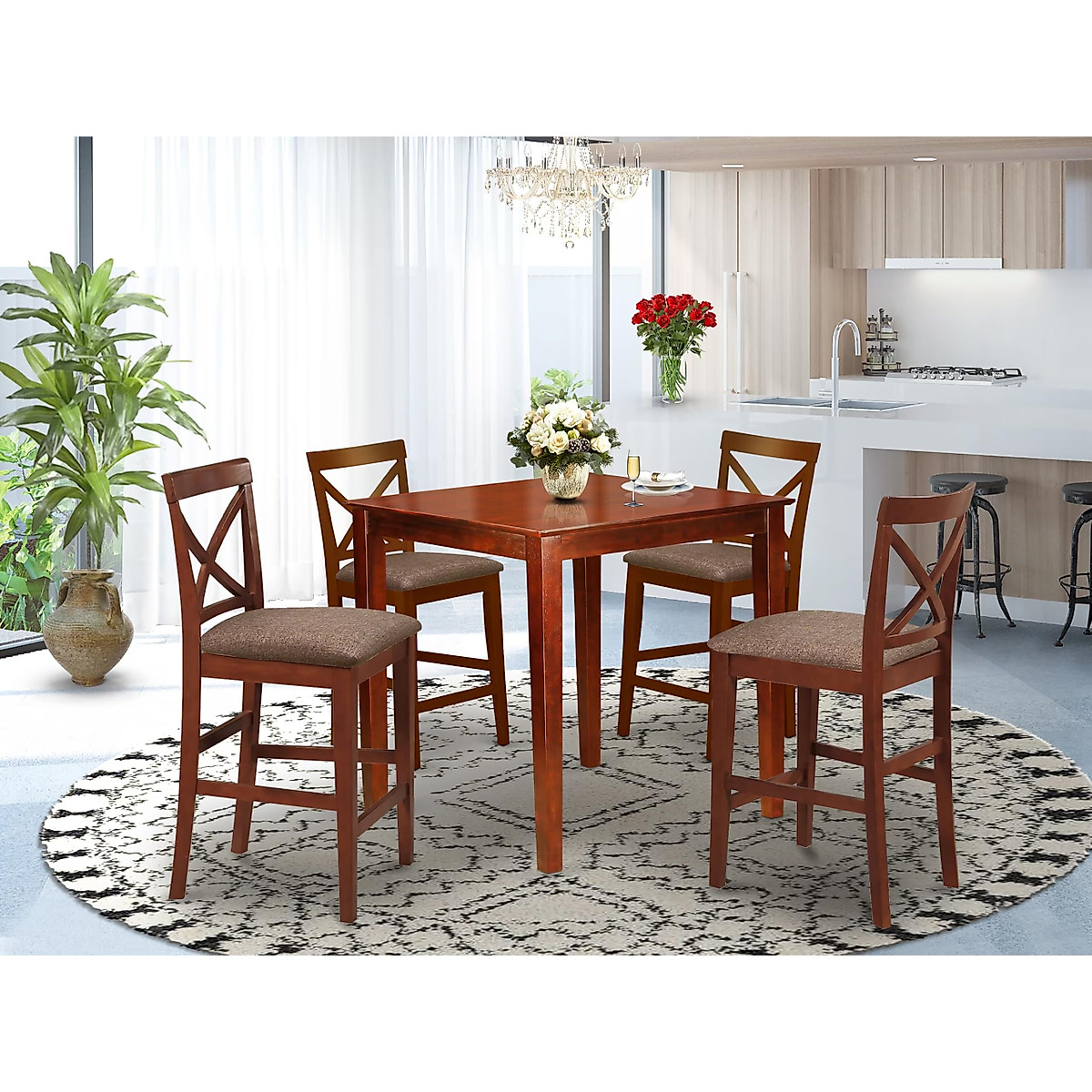 East West Furniture PUBS3-OAK-C 3 Piece Kitchen Counter Set for Small Spaces Contains a Square Table and 2 Linen Fabric Dining Room Chairs, 36x36 Inch