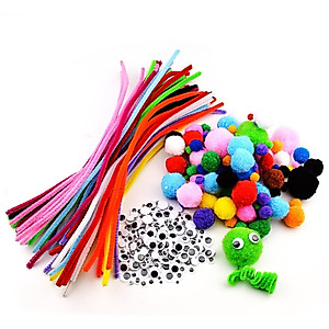 450 Pcs Pipe Cleaners, Which Includes 100Pcs Pipe Cleaners Craft,150Pcs Googly Eyes Self Adhesive and 200Pcs Pompoms for Arts and Crafts for Kids Ages 8-12