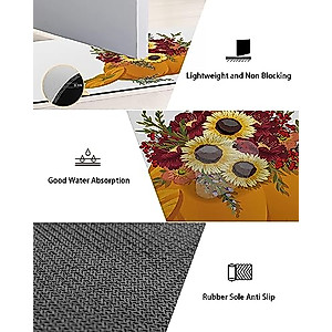 KITHOME Bath Mat for Bathroom Non Slip Thanksgiving Pumpkin Sunflowers Diatomaceous Earth Bath Mats Highly Absorbent Door Mat Diatom Mud Washable Bathroom Mat for Tub Shower 16x24 Inch