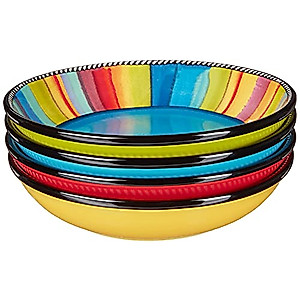 Certified International Sierra 9" Soup/Pasta Bowl, Set of 4 Assorted Designs, Multicolored