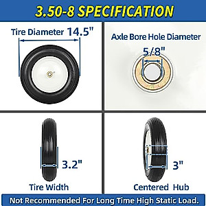 GICOOL 14.5-Inch Wheelbarrow Tire, 3.50-8" Flat-free Solid Tire and Wheel with 5/8" Axle Bore Hole, 3" -6" Centered Hub for Wheelbarrow Gorilla Cart Trolley Dolly Lawn Mover Go Kart Replacement