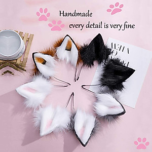 QinRuan Fox Cat Long Fur Ears Hair Headwear Wolf Animal Anime Halloween Cosplay Costume