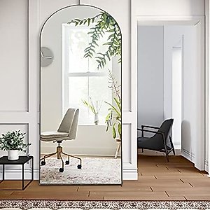 NeuType Arched Full Length Mirror, 71"x27", Large Full Body Mirror with Wood Frame, Shatter Protection, Wall-Mounted Mirrors for Living Room or Dressing Room-Black(Wood Arched