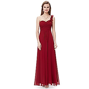 Ever-Pretty Womens Flower One Shoulder Long Bridesmaids Dress 4 US Burgundy