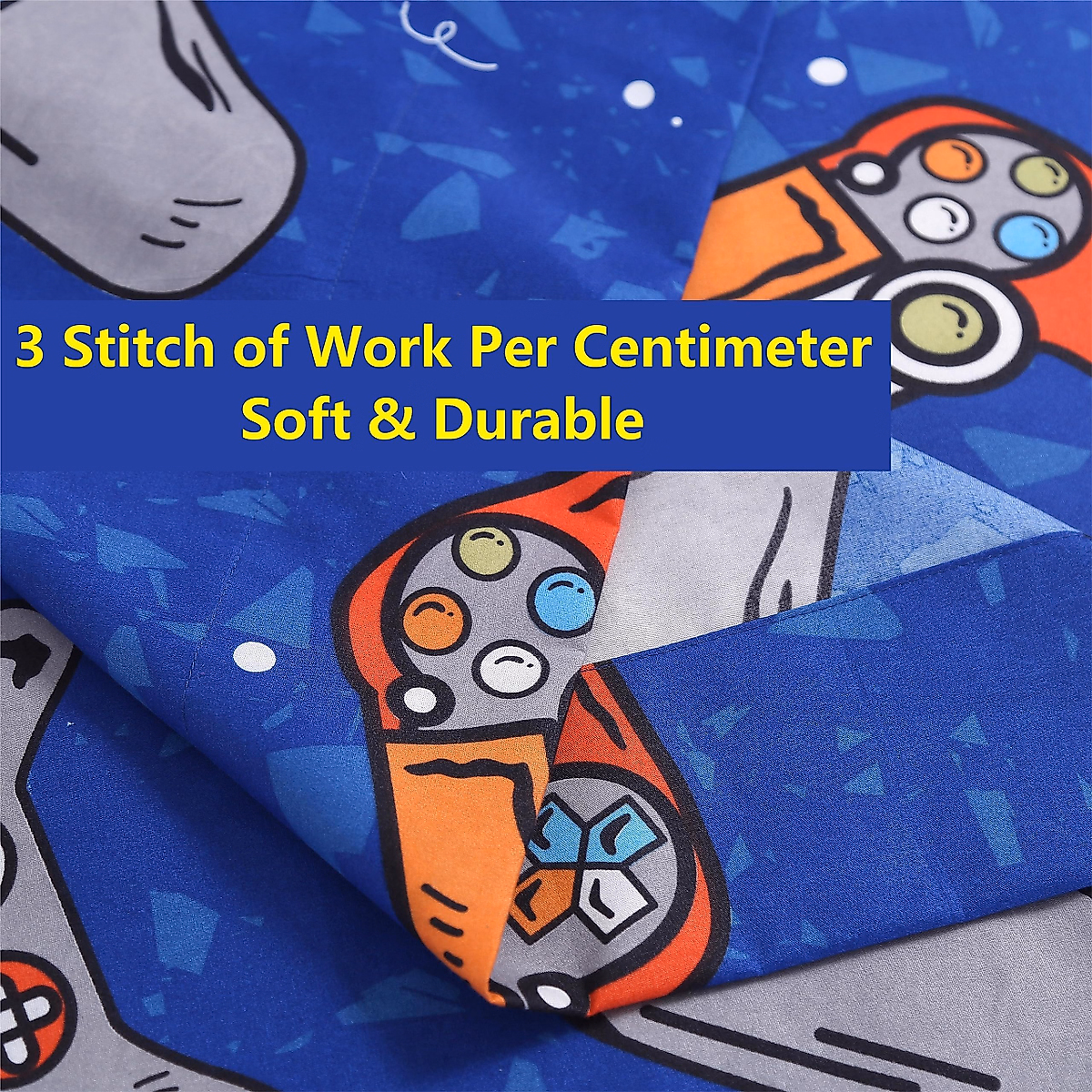 SDIII 4PCS Blue Gamer Sheets Set Twin, Bed in a Bag Gaming Bedding Sheet Twin, Wrinkle and Fade Resistant, Cute Bed Sheets for Kids, Boys and Girls, Twin