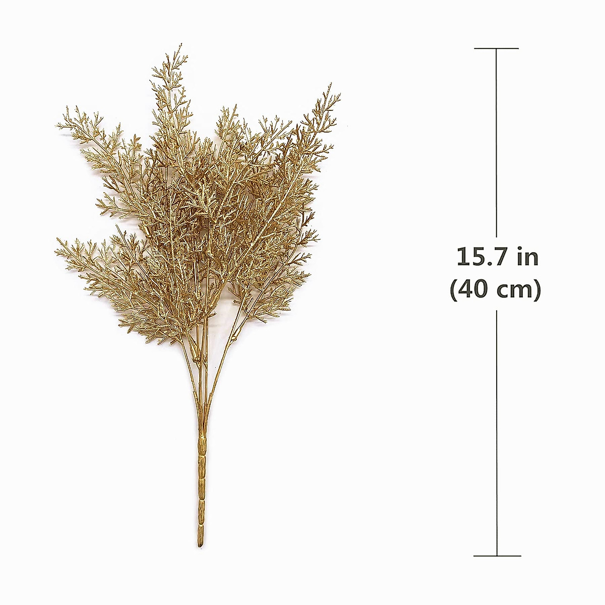 PASYOU Golden Fake Plants, Artificial Flowers Decoration for Christmas Antlers Grass Plastic Faux DIY Crafts Indoor Outdoor Home Garden Party Room Bedroom Wedding Table Centerpiece Decor, Gold 4 Pack