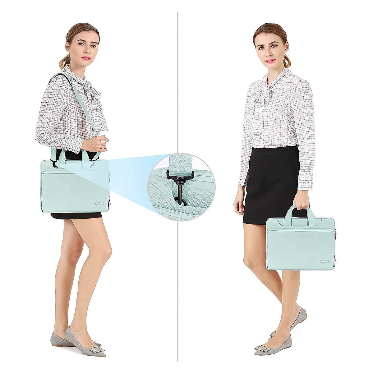 MOSISO 360 Protective Laptop Shoulder Bag Compatible with MacBook Air 15 inch M2 A2941 2023/Pro 16 inch M3 M2 M1 2023-2019, 15-15.6 inch Notebook,Matching Color Sleeve with Belt, Mint Green