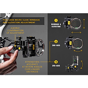 Trophy Ridge React Pro 7 Pin Archery Bow Sight - Tool Less Windage and Elevation Adjustability, 2nd/3rd Axis Leveling, Adjustable Click Light, Glow Ring, Right Hand, 0.010 Pin