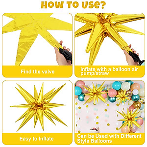 10 Pcs Star Balloons - Explosion Starburst Foil Cone Magic for Birthday, Wedding, Anniversary Party Backdrops Decorations Supplies, 6 Pcs 22Inches & 4 Pcs 27Inches (Gold)