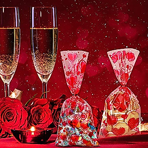 Zonon 175 Pieces Valentine Party Favor Bags Valentine Goodies Bags Valentine Cellophane Bags Valentine Cookie Bag with 200 Pieces Twist Ties for Valentine Party Candy and Cookies