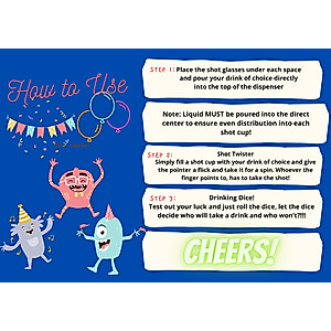 6 Shot Glass Dispenser and Holder (Includes 6 shot cups) with Shot Twister and 1pc Game Dice. Shot Dispenser, Shot Holder, Shot games, Drink Dispenser. Dark Grey, For All Types of Drinks