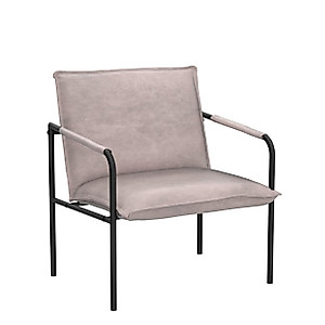 MAISON ARTS Steel Frame Leather Accent Chair Mid Century Modern Lounge Arm Chair Soft Upholstered for Home Office Study Living Room, 350LBS Bear Capacity, Grey