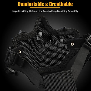 Yzpacc Airsoft Half Face Skull Masks Tactical Face Protection Mesh Mask for Halloween Paintball CS Hunting