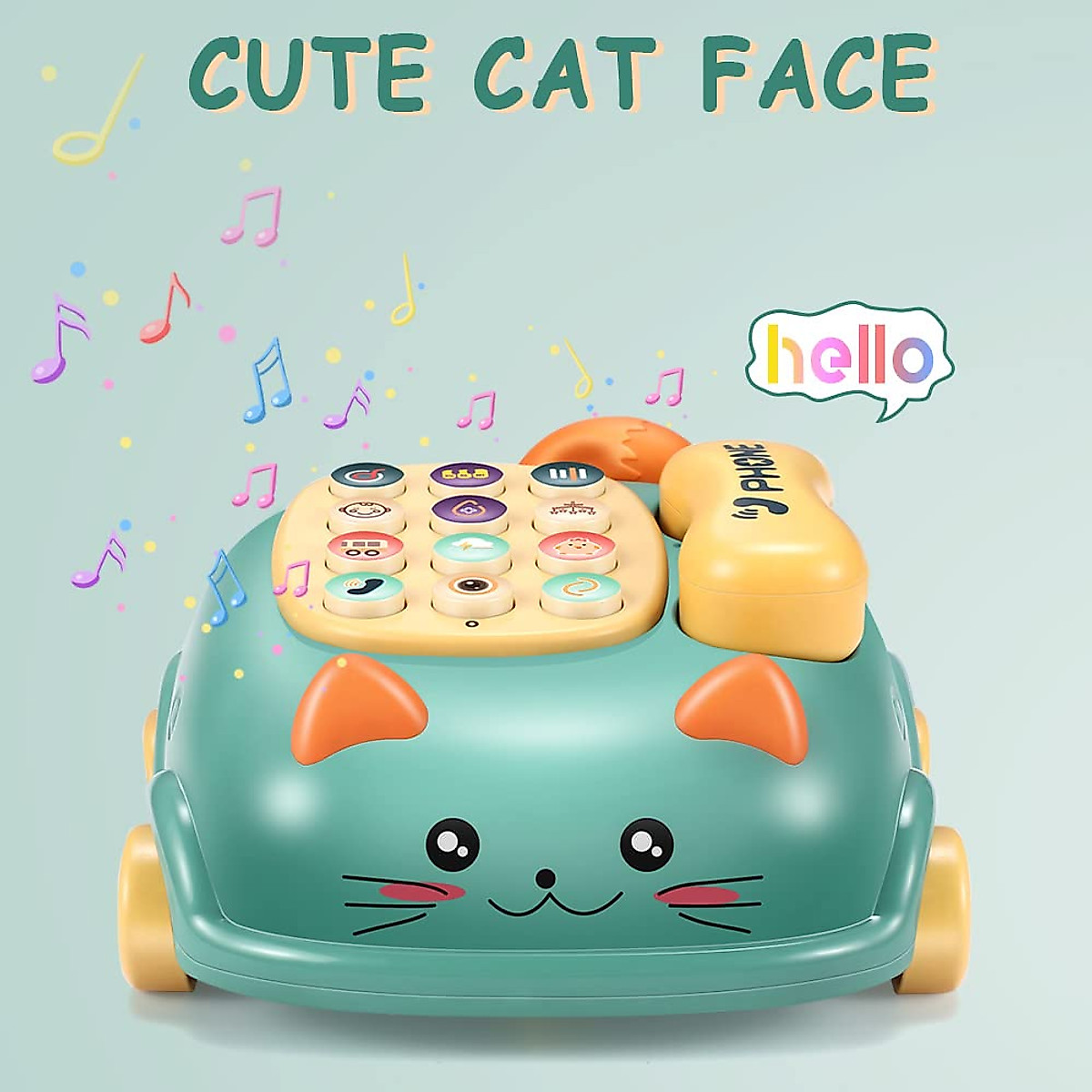 MIGWDPM Baby Phone Toys, Baby Music Toys, Baby Musical Toys Car Toy, Toddler Toys Boys Girls Toy, Kids Pretend Phone, Kids Educational Development Toy, Cute Cat Face Toys with Light, Gift for Children