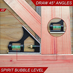 SOWL 7 Pcs Combination Square Set | 3 Size Rulers | Framing Rafter Square for Speed & Accuracy | Multi Angle Measurement Tool Bundle for Carpenters | Large Aluminum Case
