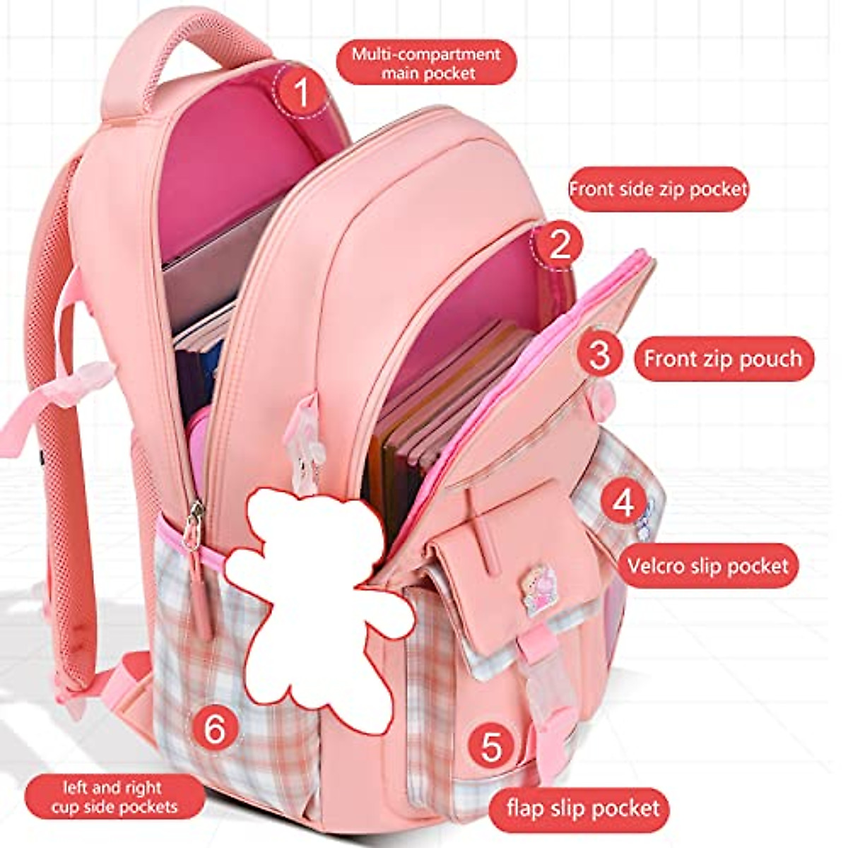 HANXIUCAO Backpacks for Girls Large Bookbags for Teens Girls Backpack for School Laptop Compartment Primary School (Pink)