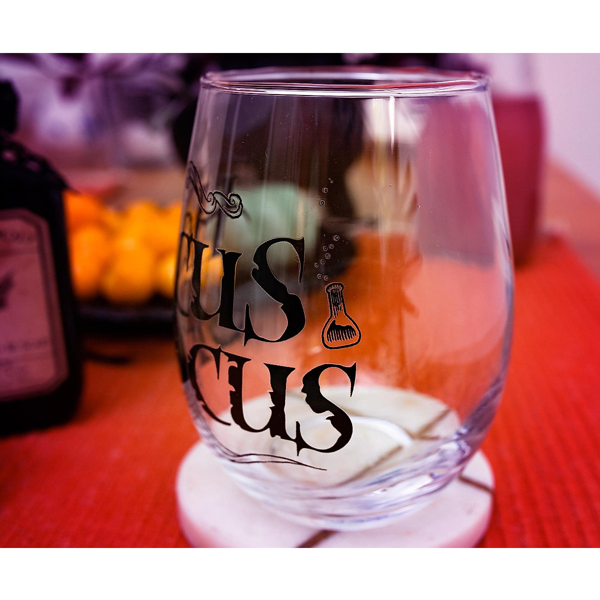 Disney Hocus Pocus Teardrop Stemless Wine Glass | Tumbler Cup For Mimosas, Cocktails | Home Barware For Liquor, Kitchen Decor | Sanderson Sisters Halloween Gifts And Collectibles | Holds 20 Ounces