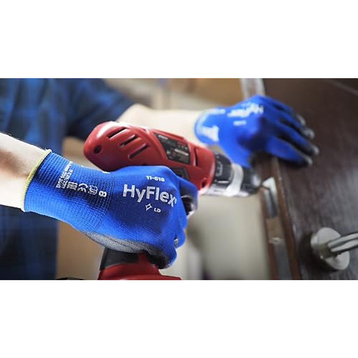 Ansell HyFlex 11-618 Nylon Light Duty Multi-Purpose Glove with Knitwrist, Abrasion/Cut Resistant, Size 8, Blue (Pack of 12 Pair)