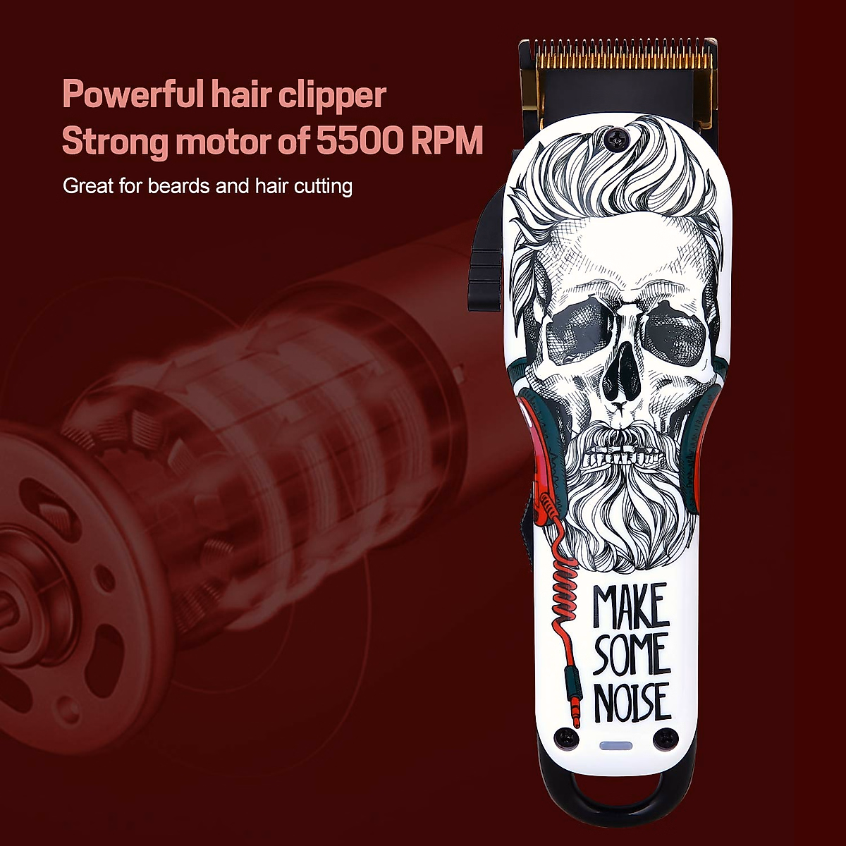 HONGNAL Professional Hair Clipper, 2-Speed Cordless Hair Cutting Kit 5500RPM, 2000mAh Rechargeable Battery with 8 Attachment Guards, Precise Stainless Steel Cutting Blade