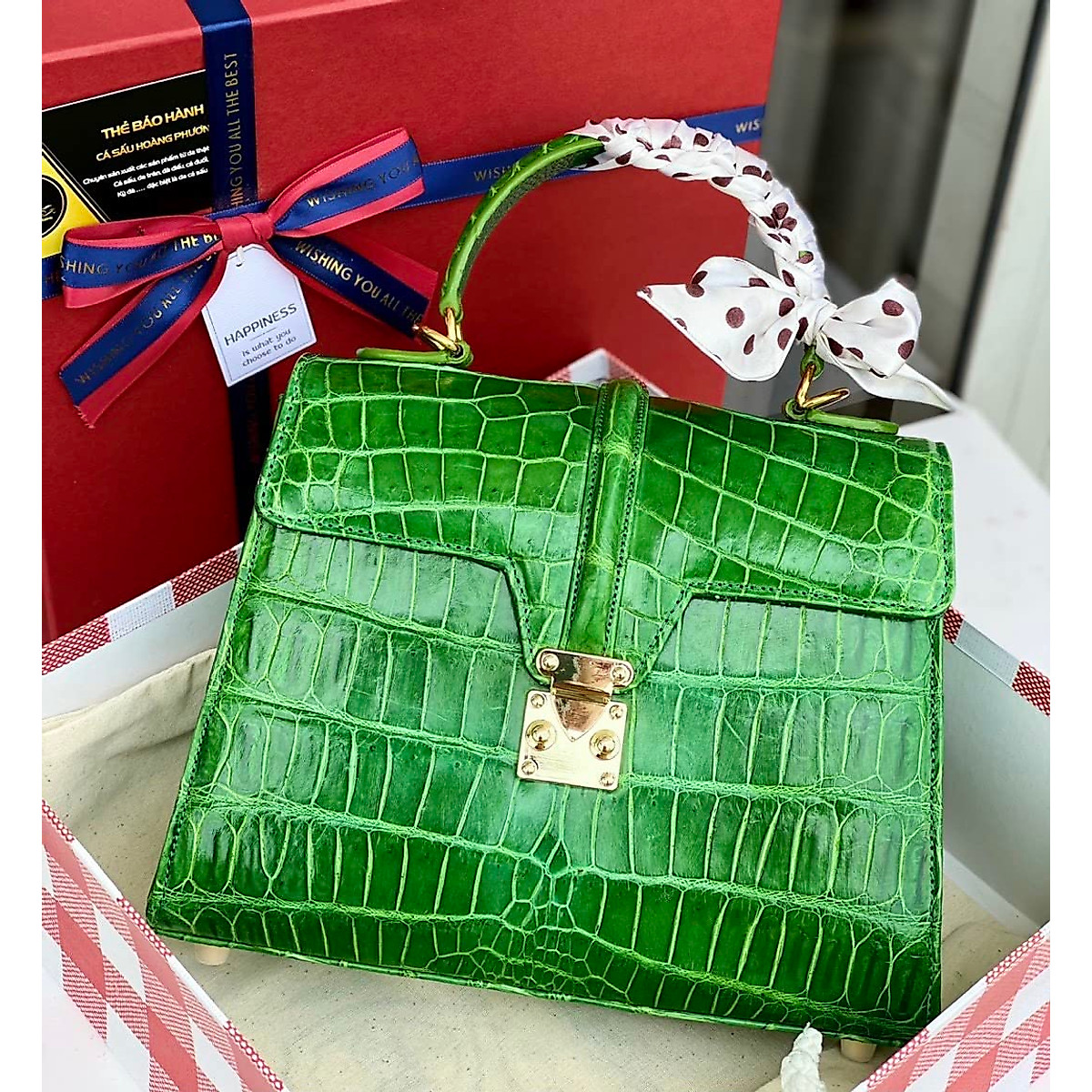 Genuine Green Crocodile Alligator Leather handbag, Crocodile Women Tote, Alligator Women Purse, Lady Bags