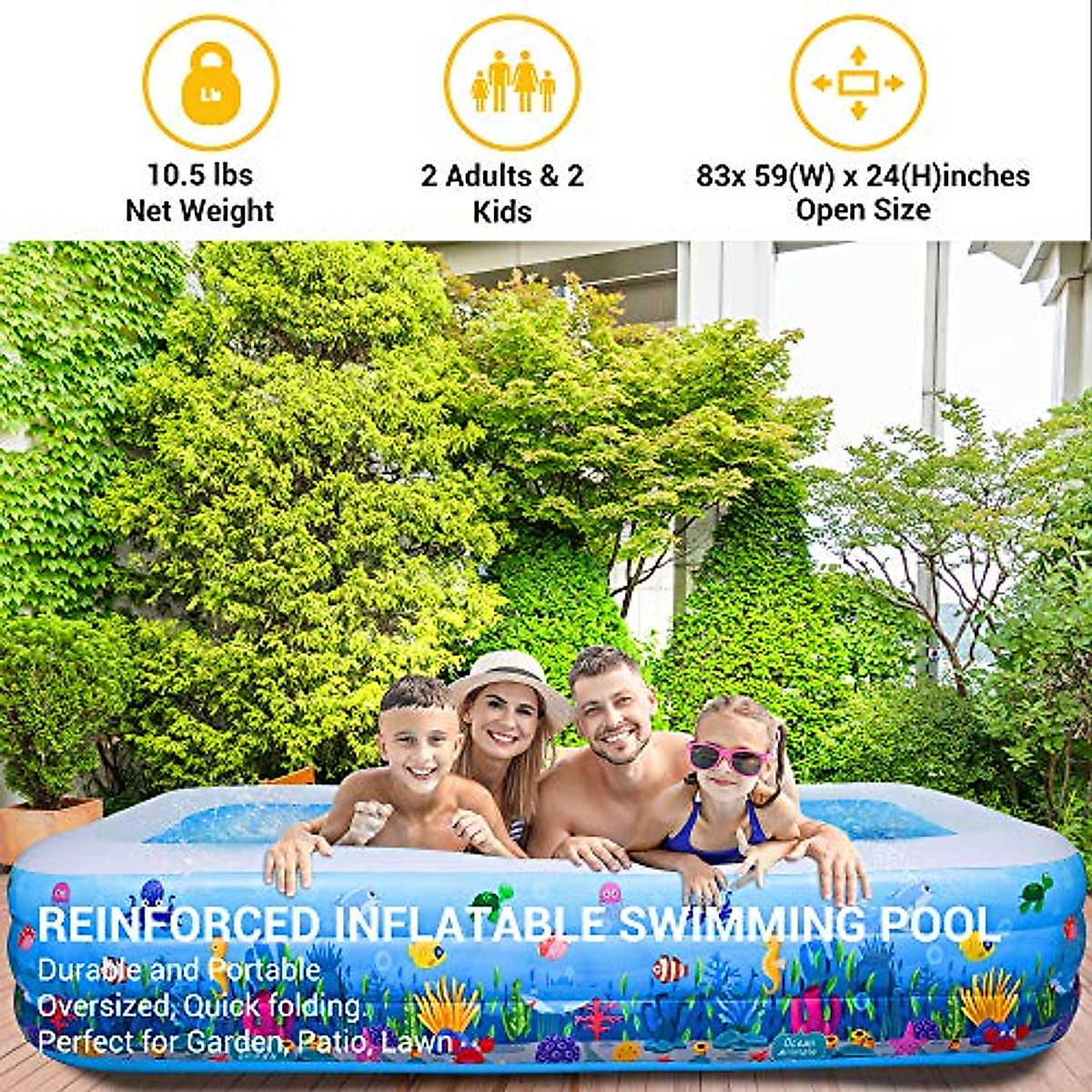 AsterOutdoor Inflatable Swimming Pool Full-Sized Above Ground Kiddle Family Lounge Pool, 80"x 55"x 23" Thickened, Blow Up for Backyard, Garden, Party, Blue