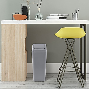 Esdiplot 3.5 Gallon Swing Lid Waste Can, Plastic Swing-Top Trash Can, Gray, 1 Pack