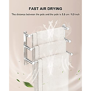 3-Tier Adjustable Ladder Bath Towel Bar 16 to 27.6 Inch, ZUEXT Polish Chrome Stainless Steel Towel Holder Hanger,Wall Mounted Stair Towel Rod for Bathroom Kitchen, Strechable Towel Rail Racks w/Hooks