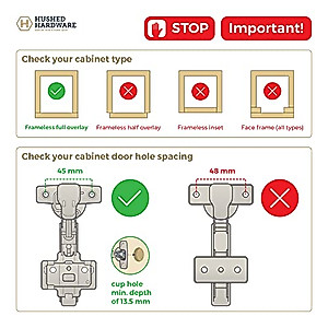 Hushed Hardware 20 Pack Frameless Full Overlay Adjustable Closing Speed Soft Close Cabinet Hinges. Premium Soft Close Hinges for Kitchen Cabinets. Self-Closing Door Hinges for Cabinet Door.
