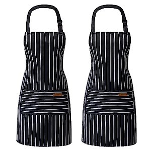 ATROPOS 2 Pieces Aprons for Women with Pockets, Aprons for Men, Womens Kitchen Apron, Cooking Apron Adjustable Bib Chef Apron(Unisex)