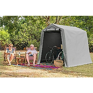 Devoko Storage Shed 6 x 6 x 7 FT Outdoor Portable Storage Bike Shed Waterproof Carport with Roll-up Zipper Door and Ventilated Windows for Bike, Motorcycle, and Gardening Tools (Grey)