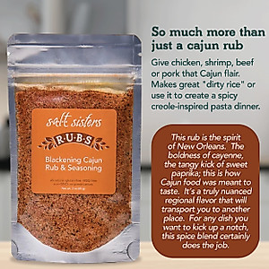s.a.l.t. sisters Blackened Cajun Rub & Seasoning - Dry Barbecue Rub & Wet Rub Seasoning Base - Herb & Spice Blend Perfect for Chicken Wings, Brisket, Pulled Pork - Non-GMO - No Cumin - 16 oz / 1 lb