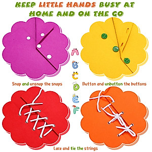8 Pieces Early Learning Toys Toddlers Learn to Dress Practice Boards Basic Life Skills Busy Board Includes Zip, Snap, Button, Buckle, Lace and Tie for Preschool Education Classroom Supplies Activity