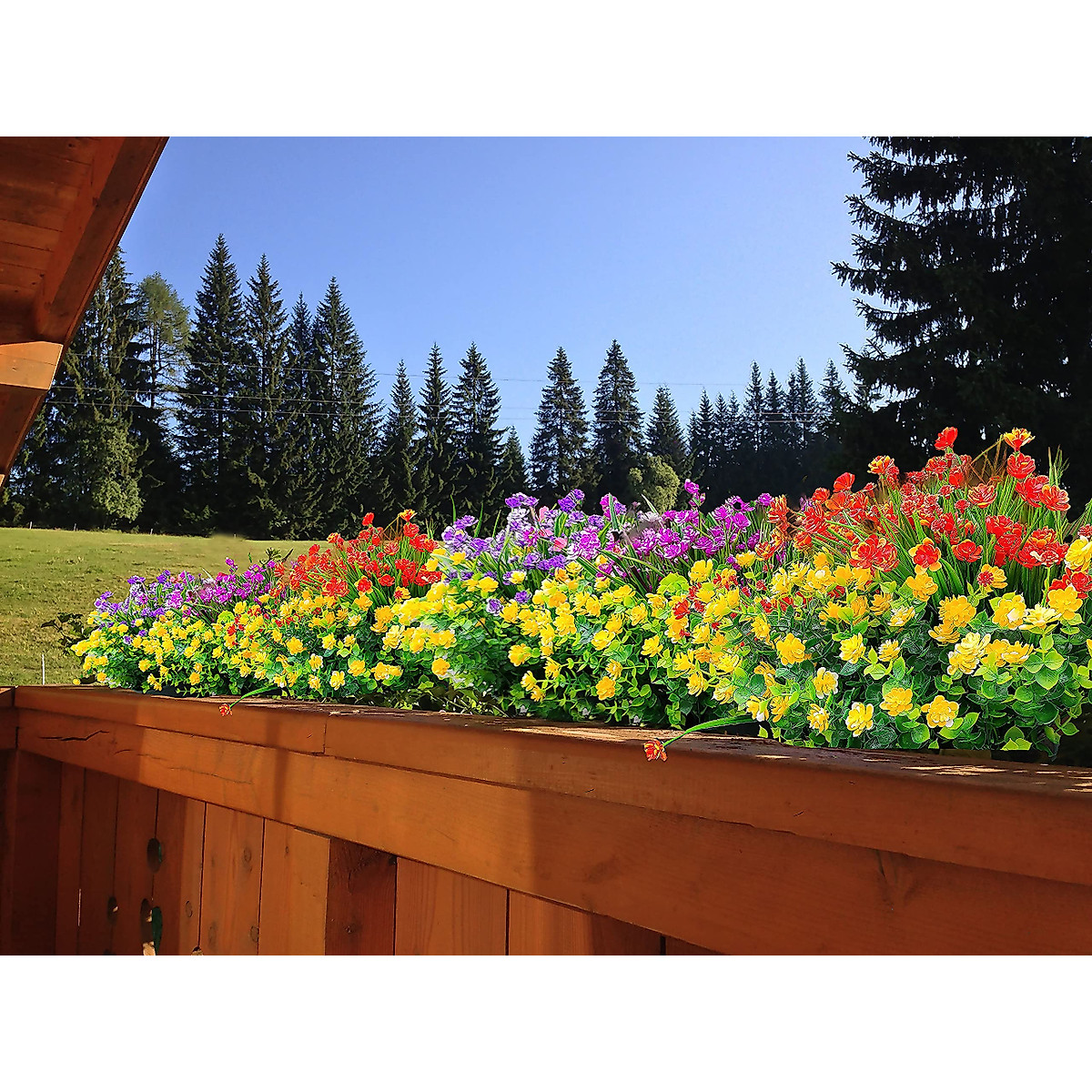 Triarrhena 9Pcs Artificial Flowers Outdoor UV Resistant Fake Plants,Faux Shrubs Plastic Arrangement for Hanging Planter Home,Wedding Porch ,Window,Farmhouse,Garden Décor (Fuchsia or Magenta, Yellow)