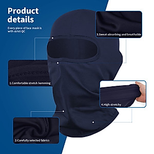 YESLIFE 2 Pieces Ski Mask, Balaclava Face Mask for Men and Women – Skiing, Snowboarding, Motorcycle, UV Protection & Wind Protection (Dark Blue+Black)