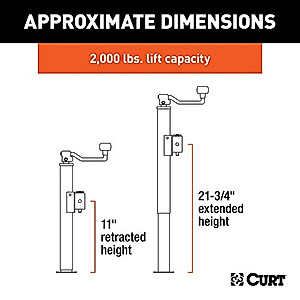CURT 28320 Weld-On Pipe-Mount Swivel Trailer Jack, 2,000 lbs. 10-3/4 Inches Vertical Travel