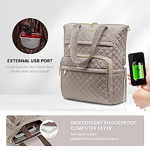 LOVEVOOK Laptop Backpack for Women 17 inch,Diamond Quilted Convertible Backpack Tote Laptop Computer Work Bag,Cute Womens Travel Backpack Purse College Teacher Carry on Back pack with USB Port,Nude