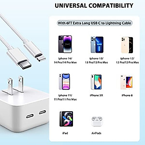 iPhone 14 13 Fast Charger, 40W Dual USB-C Quick Wall Charger[MFi Certified] 2pack 6FT Long Lightning Cable+Double Port Foldable USBC Apple Charger Fast Charging for iPhone 14/13/12/11/XR/XS/SE/iPad