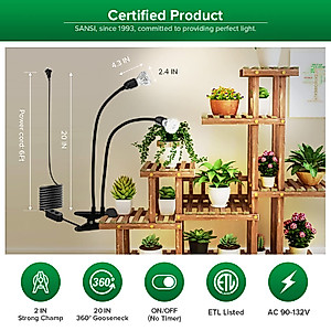 SANSI LED Grow Lights for Indoor Plants, Lifetime Free Bulb Replacement, 300W Full Spectrum Dual Gooseneck Clip Plant Grow Light with Optical Lens for High PPFD Growing Power Lamp